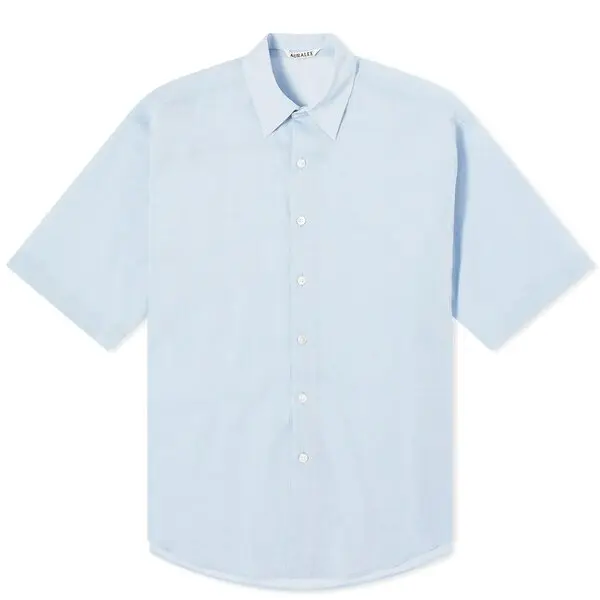 Auralee Finx Short Sleeve Shirt In Sax Blue Chambray - 40% Off